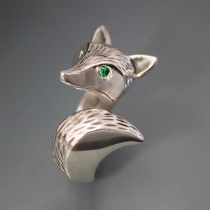 Furred Fox, Adjustable, Silver. Diamond or Colored Stone Eyes - Etsy