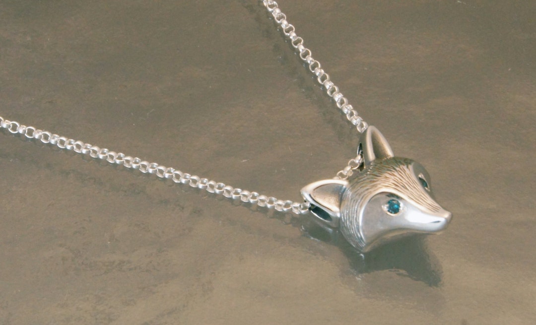 FURRED Fox Head Pendant, Silver With Diamonds ( Pick Your Color) - Etsy