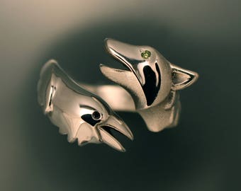 Made to Order Wolf With Crow Guide Totem, Clay Wolf and Bird Sculpture ...