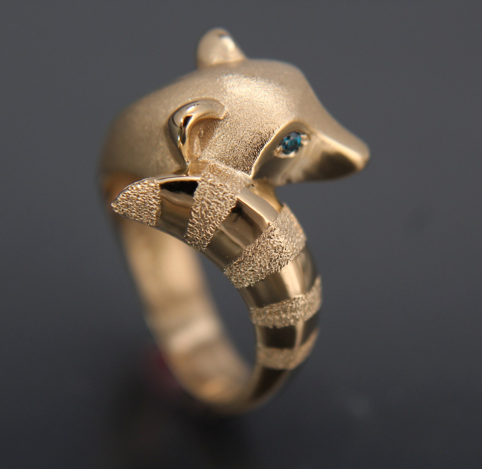 Raccoon Ring, Bronze . Colored Stone or Diamonds Eyes - Etsy