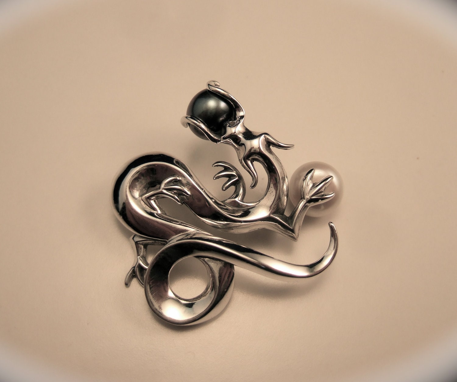 Silver Dragon Pin With Chinese Freshwater Pearls - Etsy Australia
