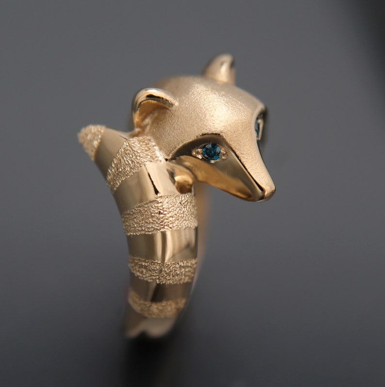Raccoon Ring, Bronze . Colored Stone or Diamonds Eyes - Etsy Canada