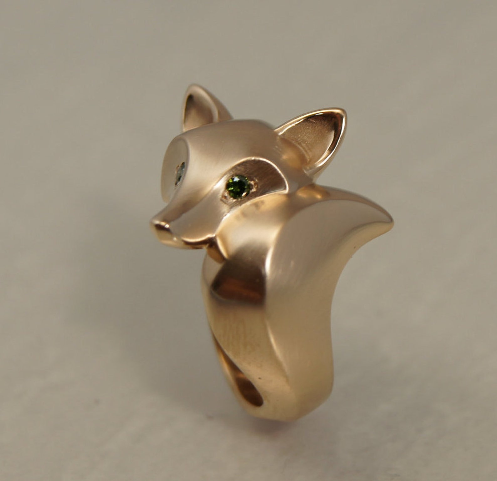 14 K GOLD Fox Ring With Colored Stone Eyes or Choose From - Etsy