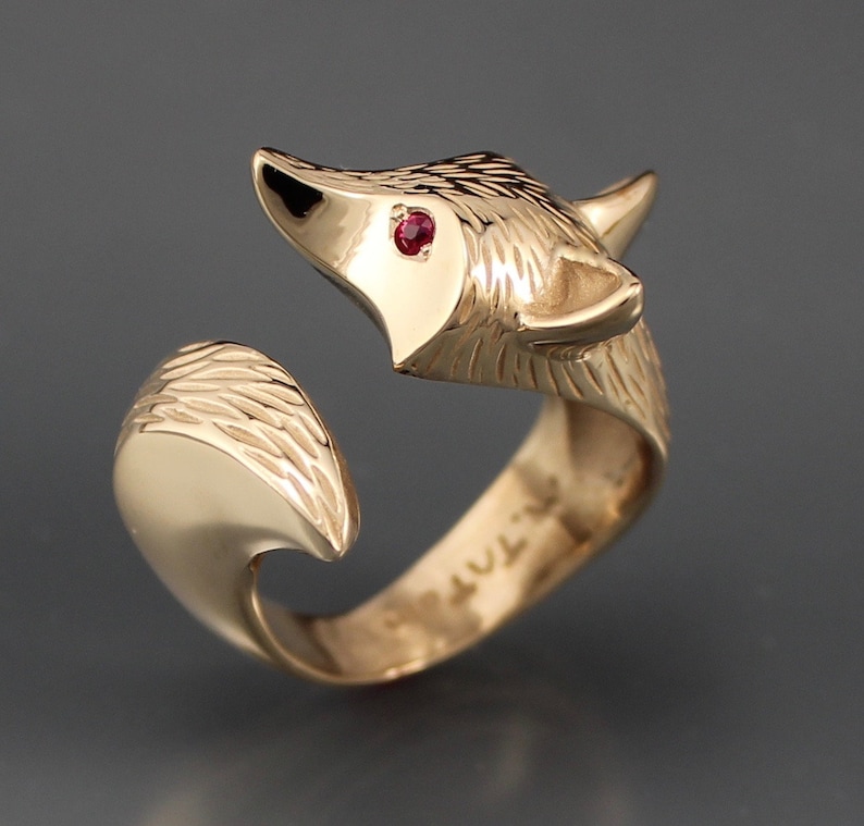 Furred Fox Adjustable Bronze. Diamond or Colored Stone Eyes | Etsy