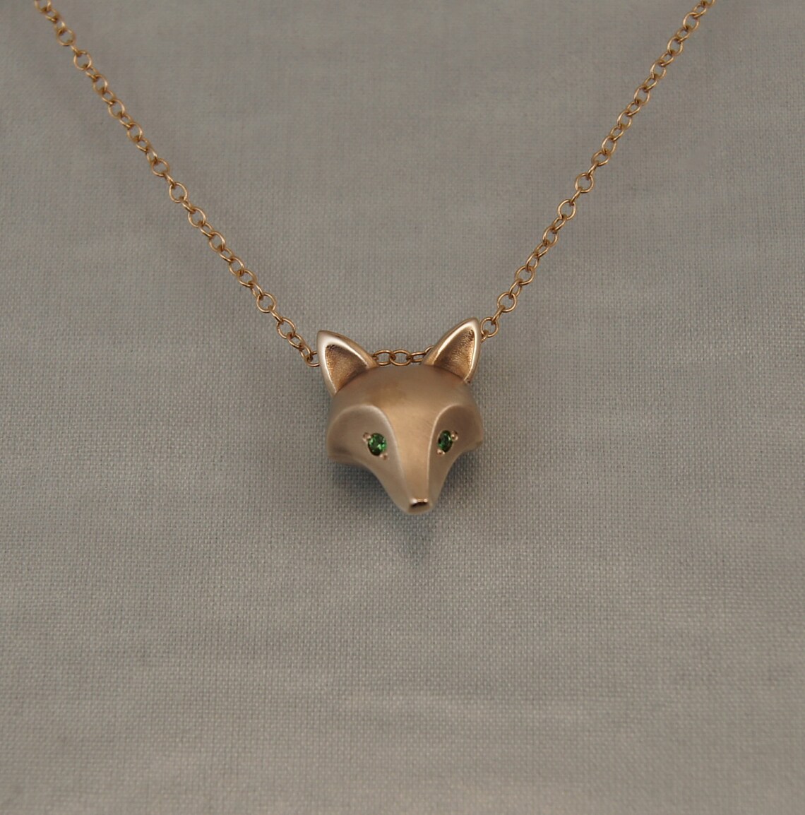 Bronze Fox Pendant , Gemstone Eyes .pick Your Color Gold Filled Chain ...