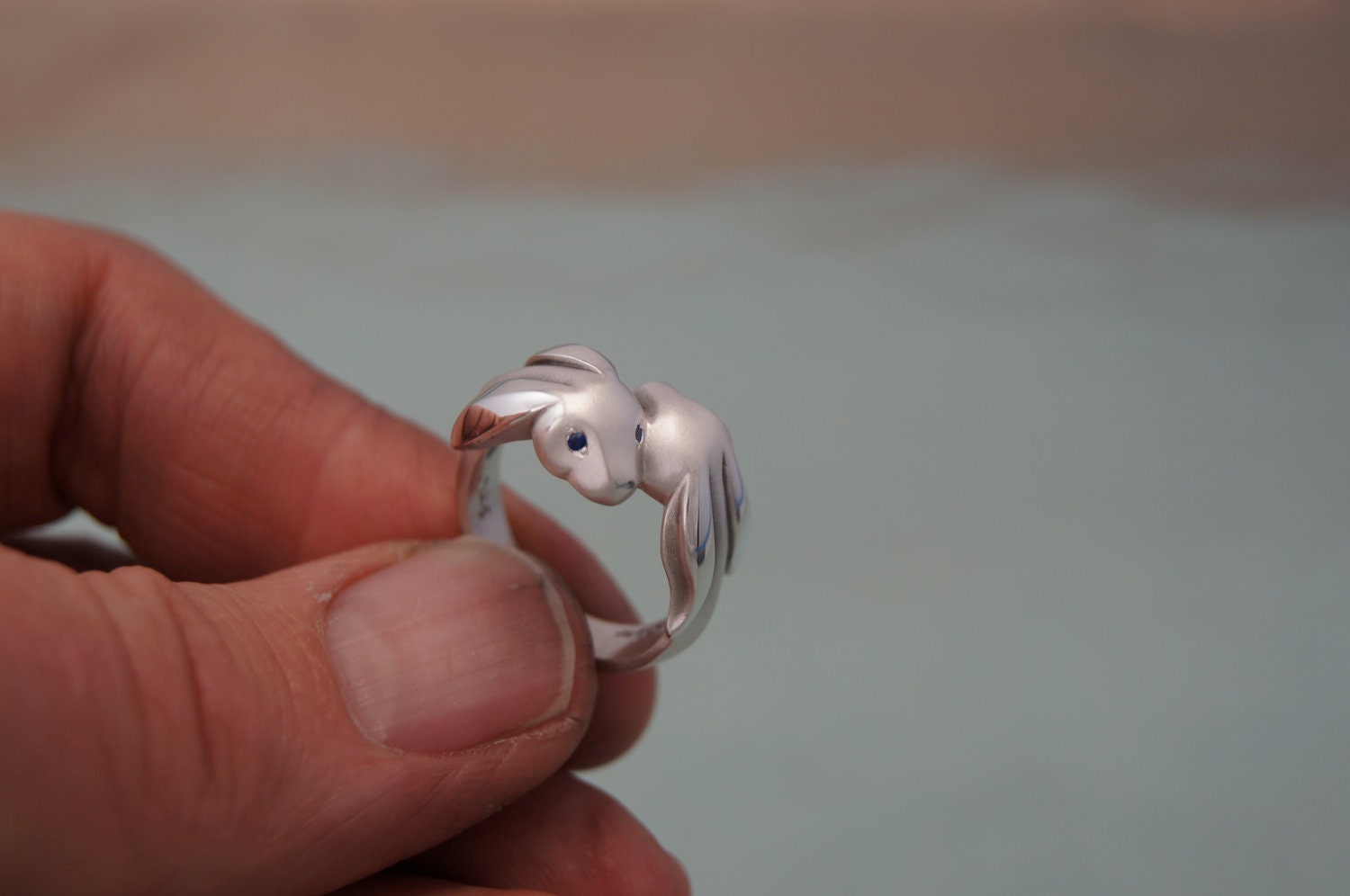 Bunny Love Ring, Sterling With Blue and Pink Sapphire Eyes - Etsy