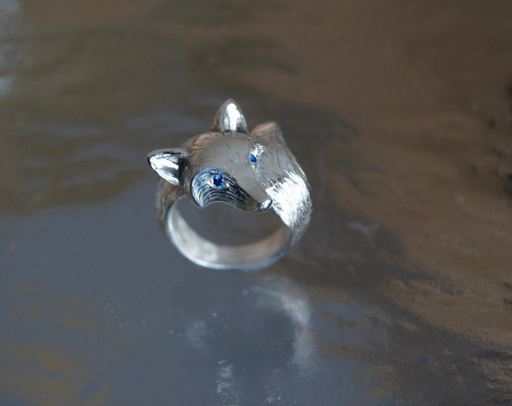 Furred fox ring DIAMOND EYES silver. pick your color | Etsy