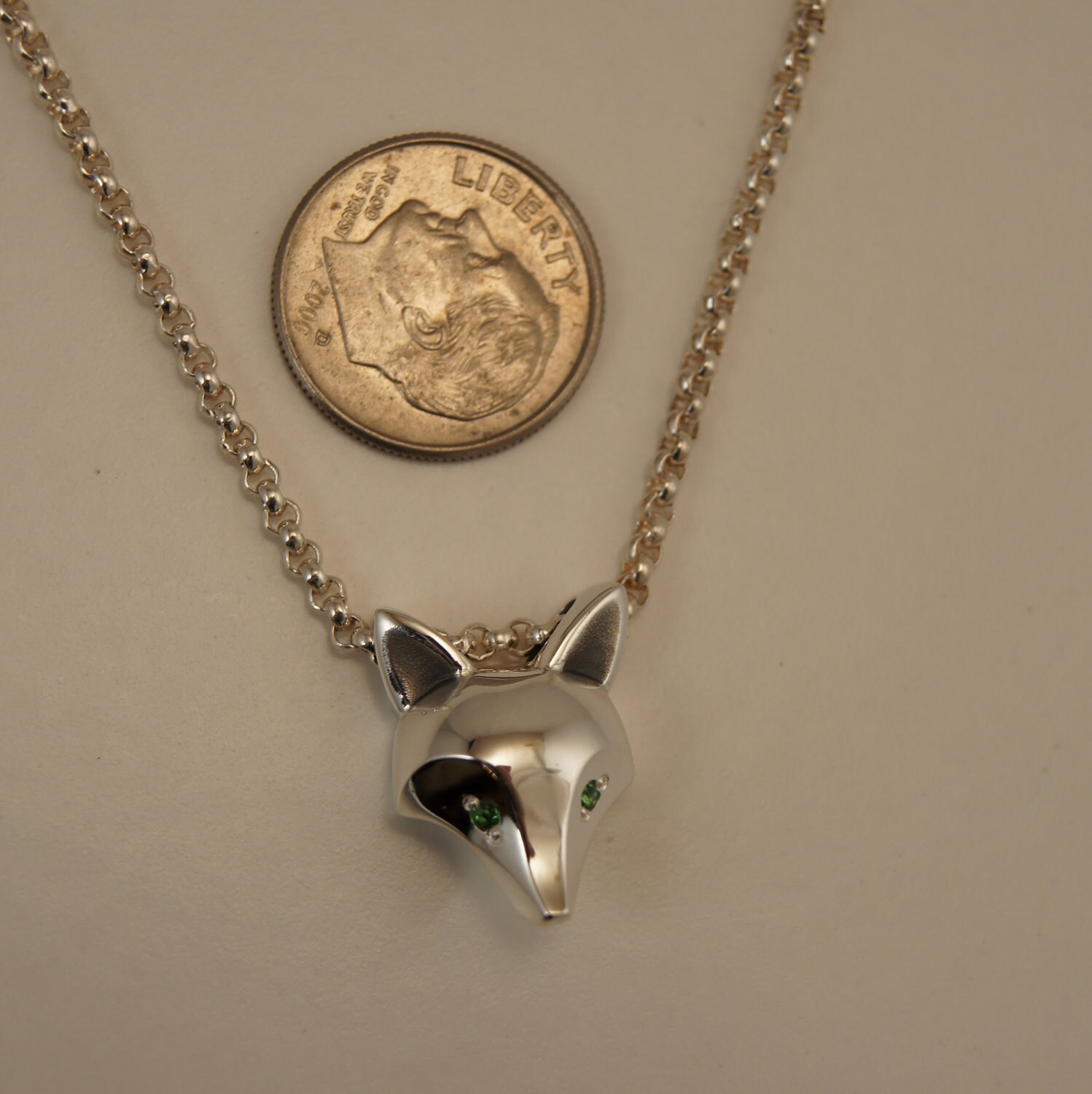 Silver Fox Pendant . Gemstone Eye Color, HIGH Polished.with Chain - Etsy