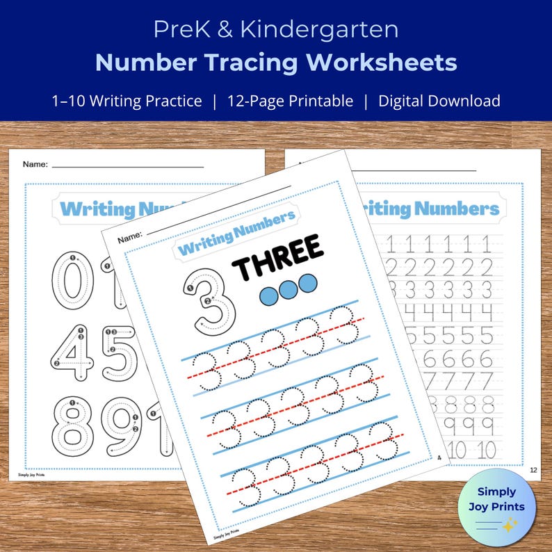 Prek & Kindergarten Number Tracing Worksheets | 1–10 Writing Practice ...