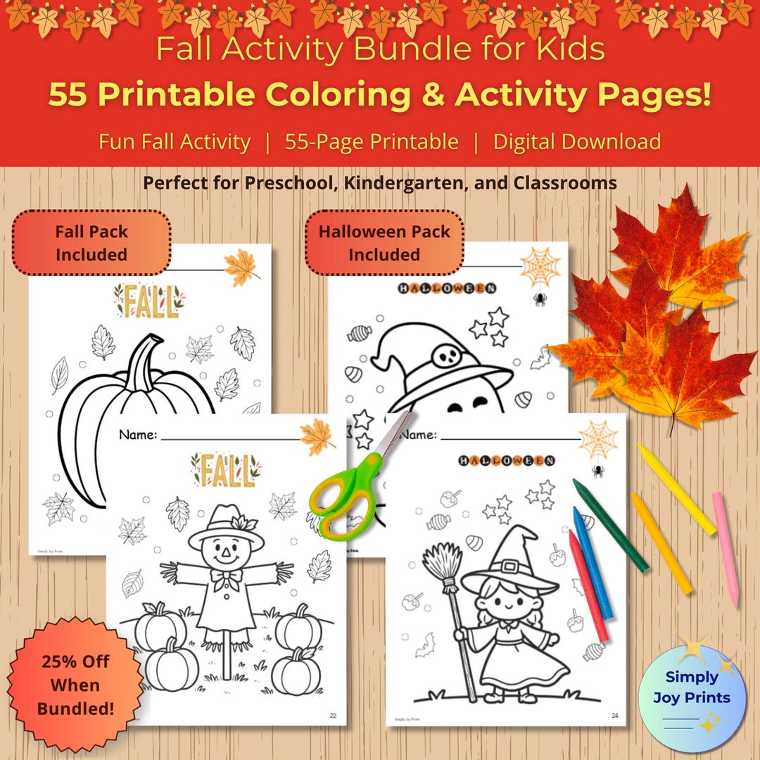 Fall & Halloween Activity Bundle: 55 Kids Printable Pages (PDF) - Etsy