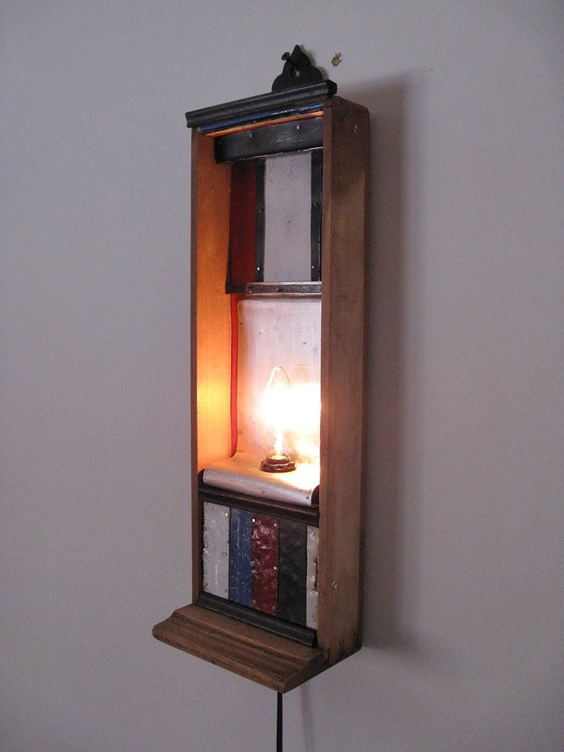 SOLD Industrial Rustic Filing Cabinet Drawer Lamp Lantern Sconce Night ...