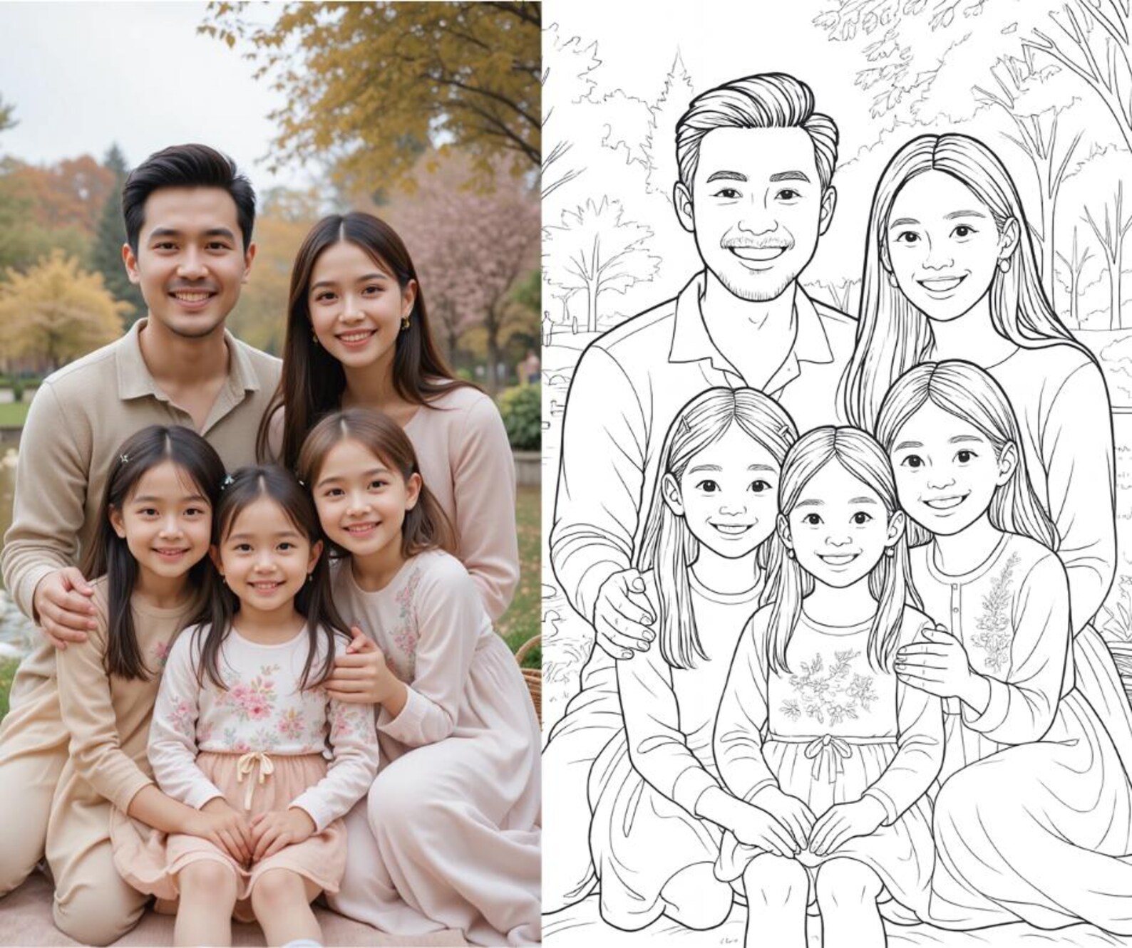 Custom Photo Coloring Page – Personalized Portrait Line Art (digital ...