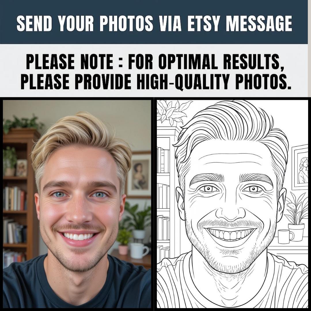 Custom Photo Coloring Page – Personalized Portrait Line Art (digital ...