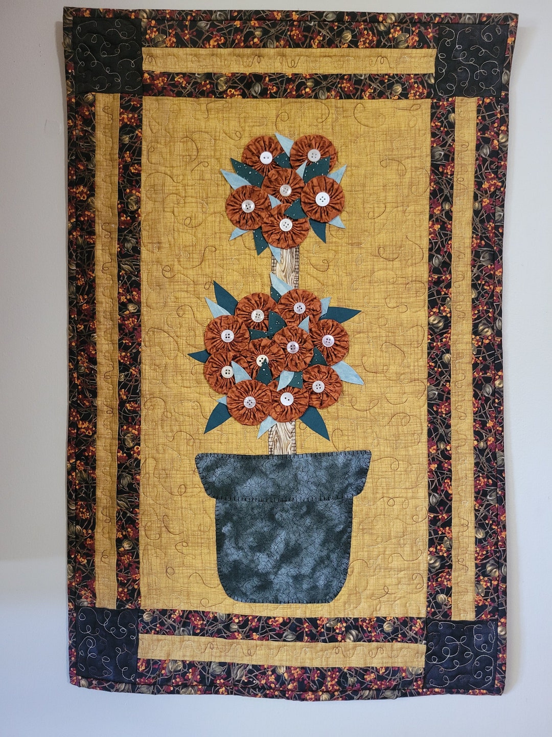 Fall Quilt Yo-yo Topiary Wall Hanging 17 X 25 1/2 - Etsy
