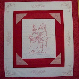 Redwork Santa Handstitched Christmas Quilt Reds White Embroidery ...