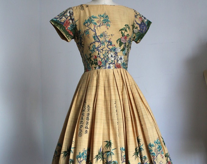 Vintage 1950s Millworth Lute Song Botanical Bamboo Dress xs - Etsy
