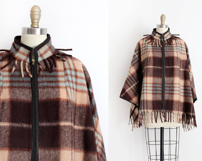 Vintage 1960s Cape // 60s Brown Wool Plaid Cape - Etsy