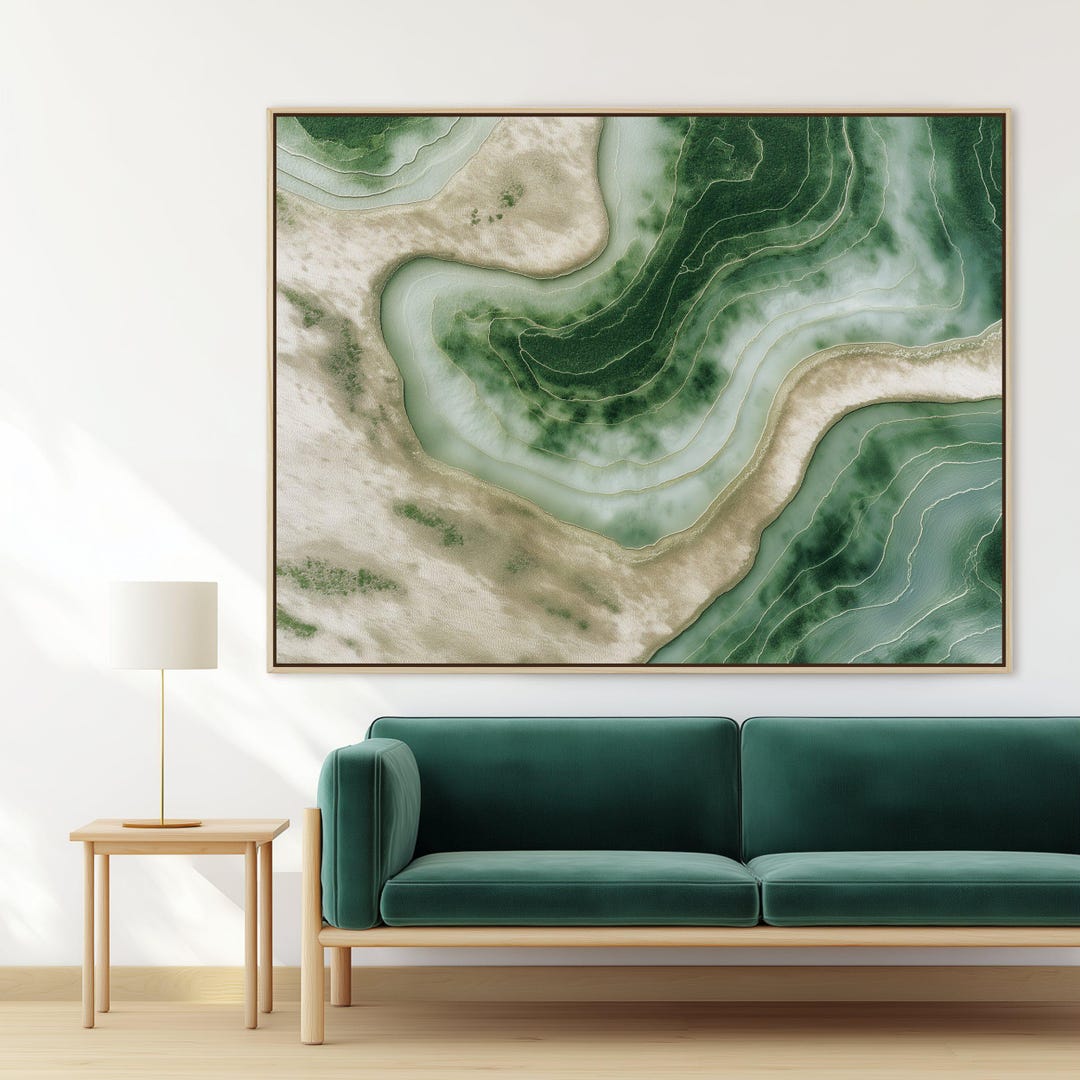 Green Abstract Wall Art | Large Framed Canvas Painting - Etsy