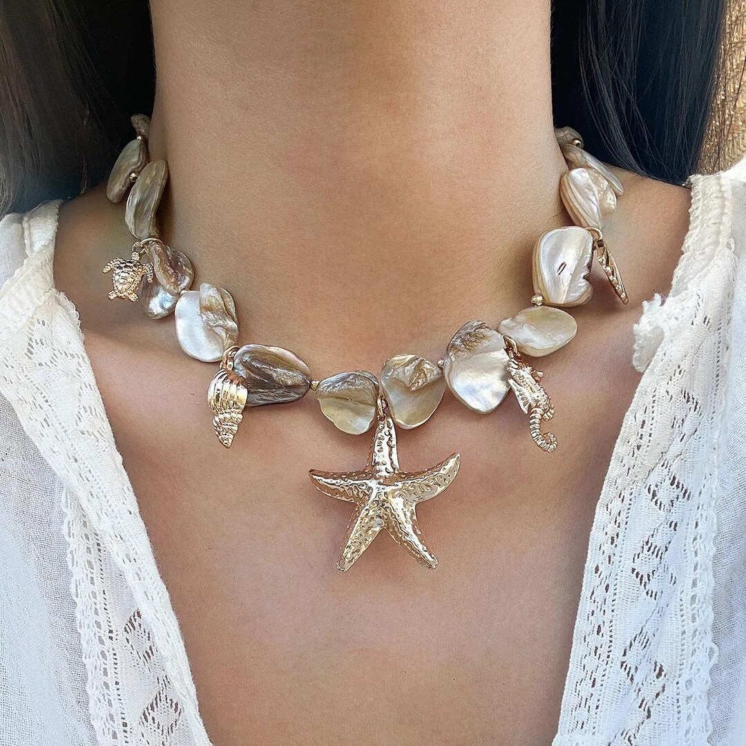 Handmade Boho Sea Life Pendant Necklace - Sea Turtle · Conch · Starfish ...