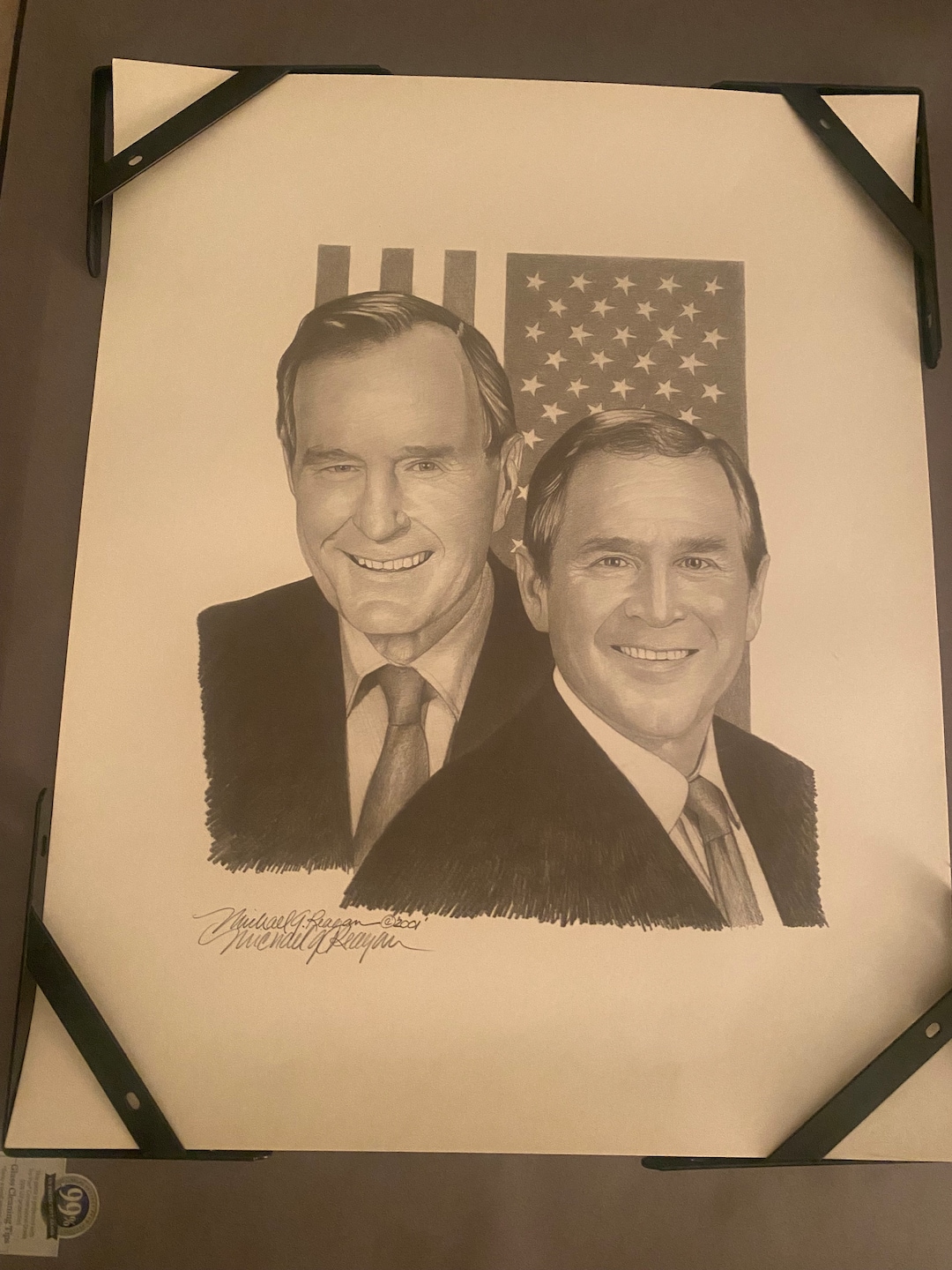 Drawing of Presidents George HW Bush and George W Bush Signed by ...