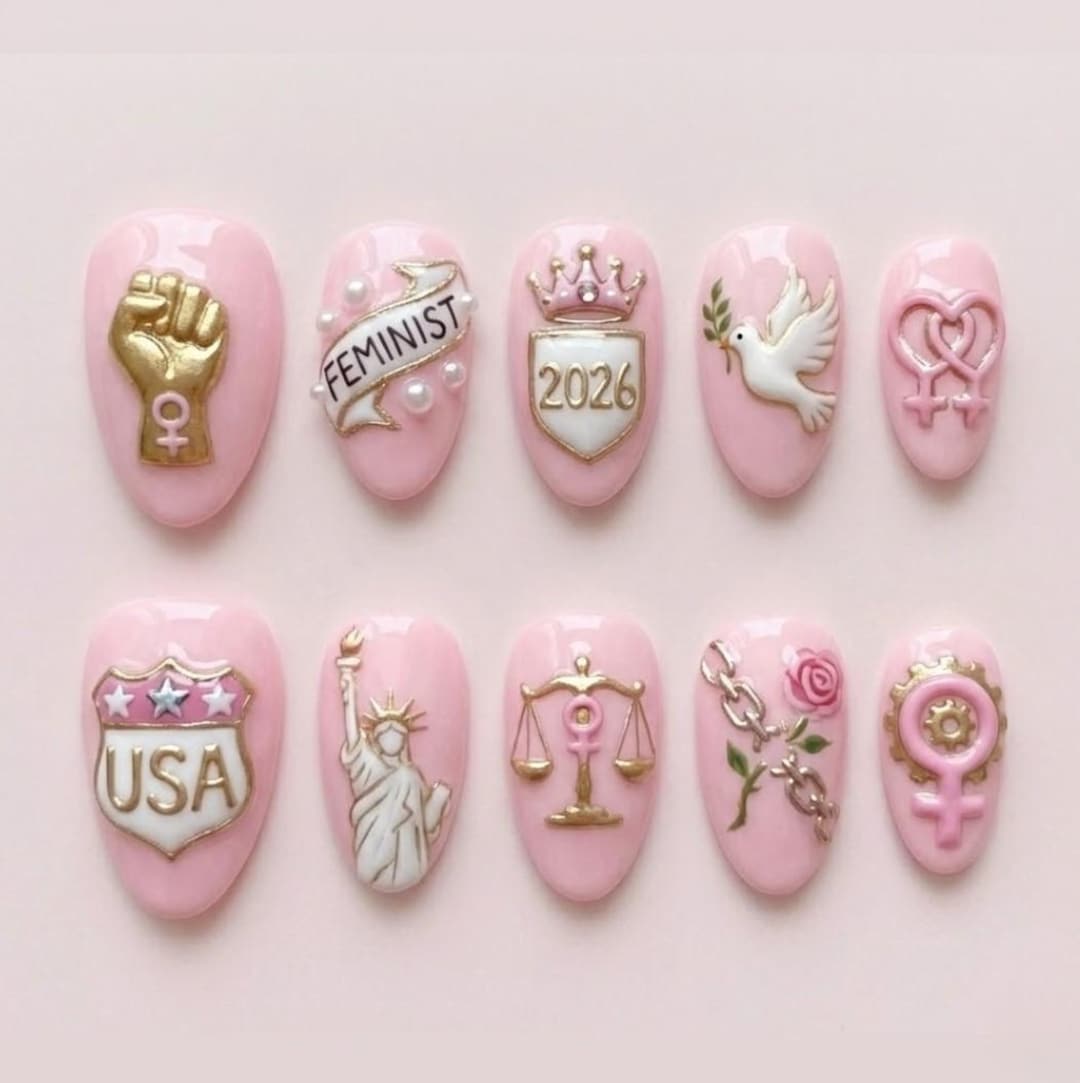 Handmade Feminist Justice Press on Nails, 3D Gold Scales Liberty Art ...