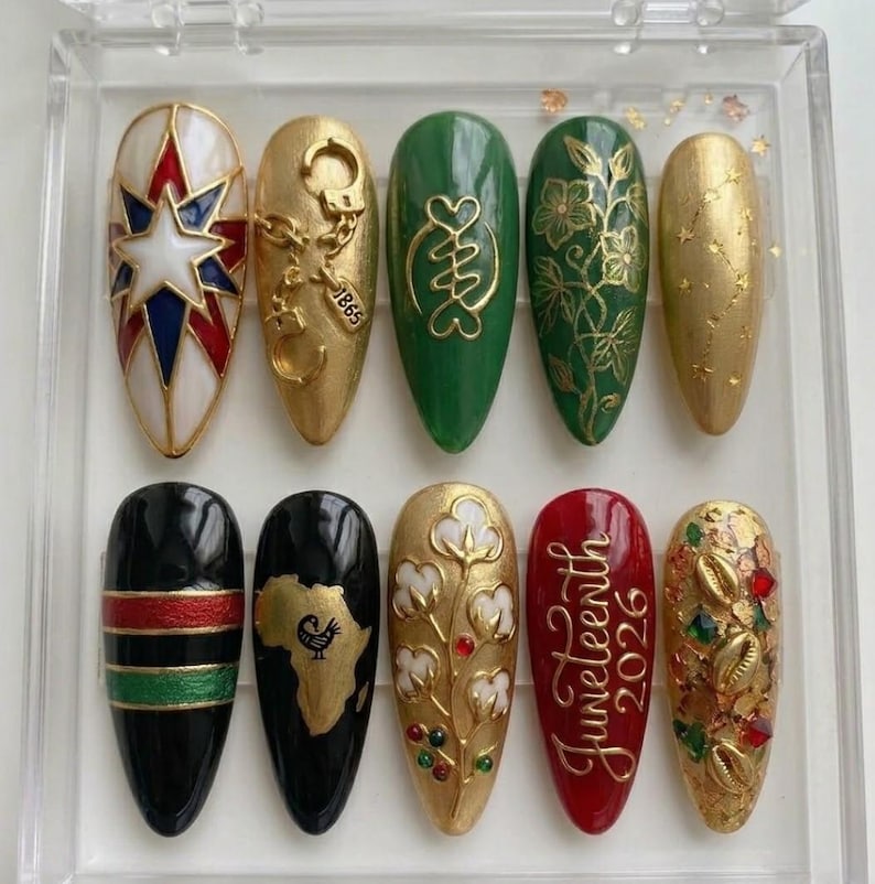 Handgemachte 2026 Press On Nails, 3D Luxus Gold Afrikanische ...