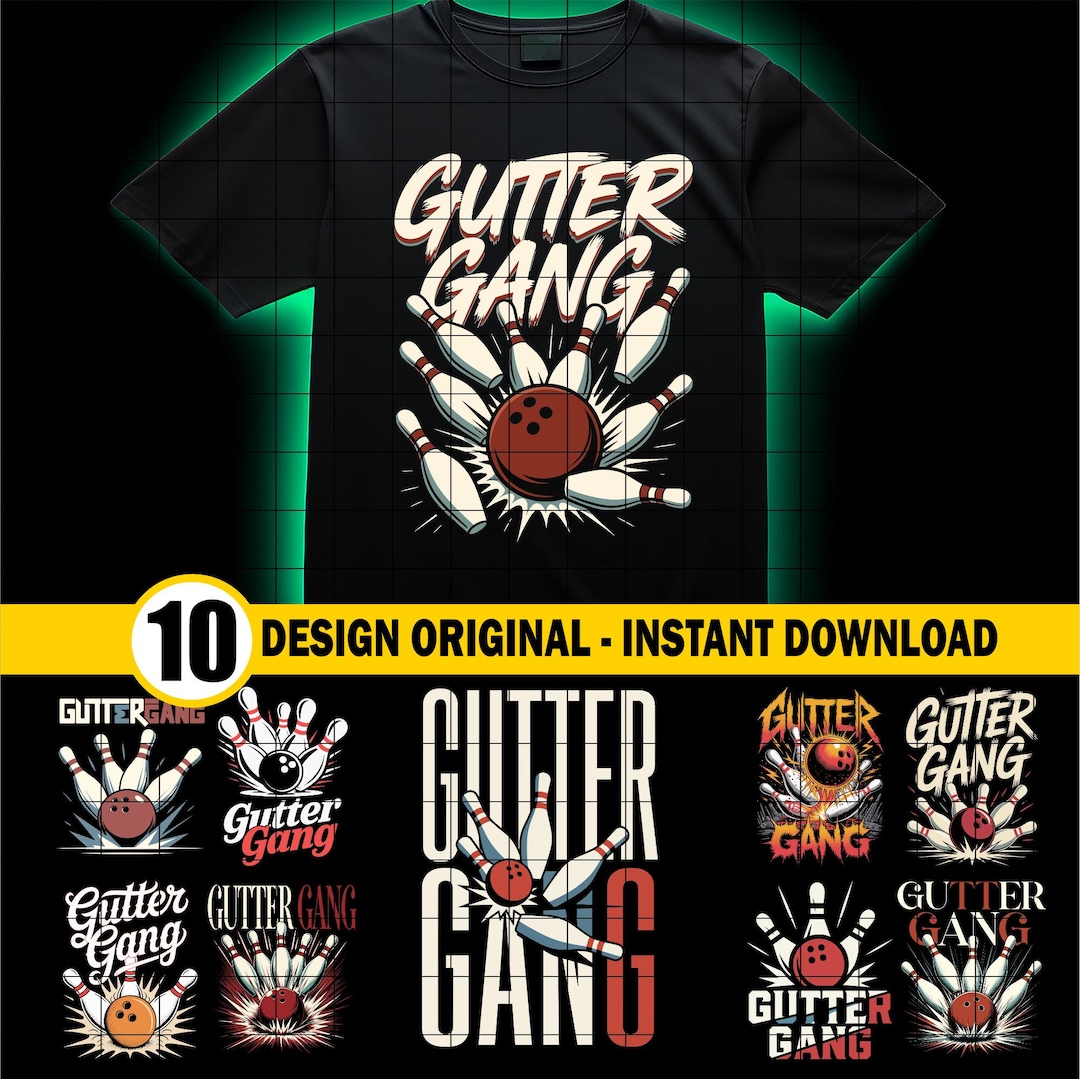 Gutter Gang Digital Download, Bowling PNG, Dark Background Print ...