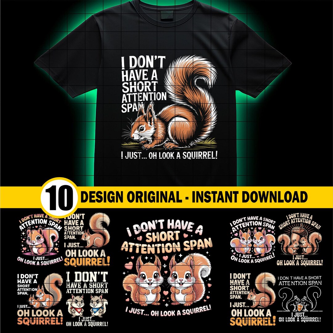 Squirrel Attention Span Digital, Funny Quote Art, Sarcastic Animal ...
