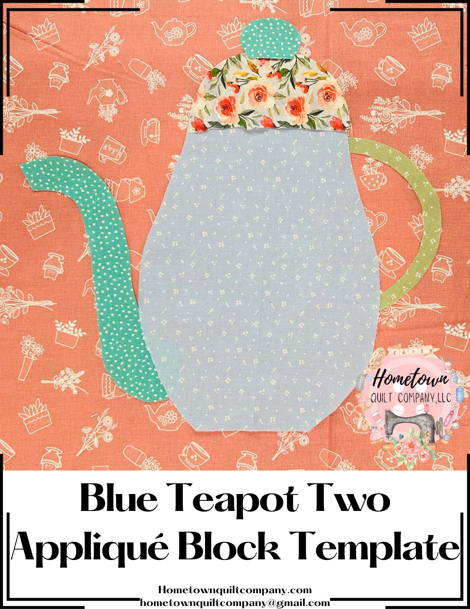 Blue Teapot Two Appliqué Block Template - Etsy