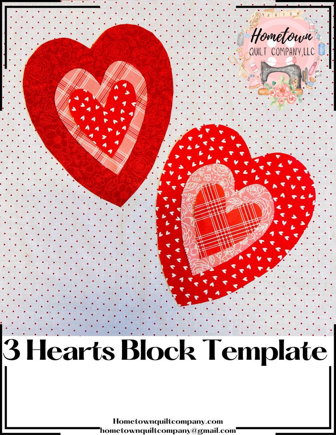 3 Hearts Block Template - Etsy