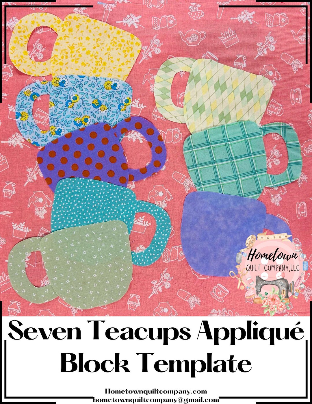 Seven Teacups Appliqué Block Template - Etsy