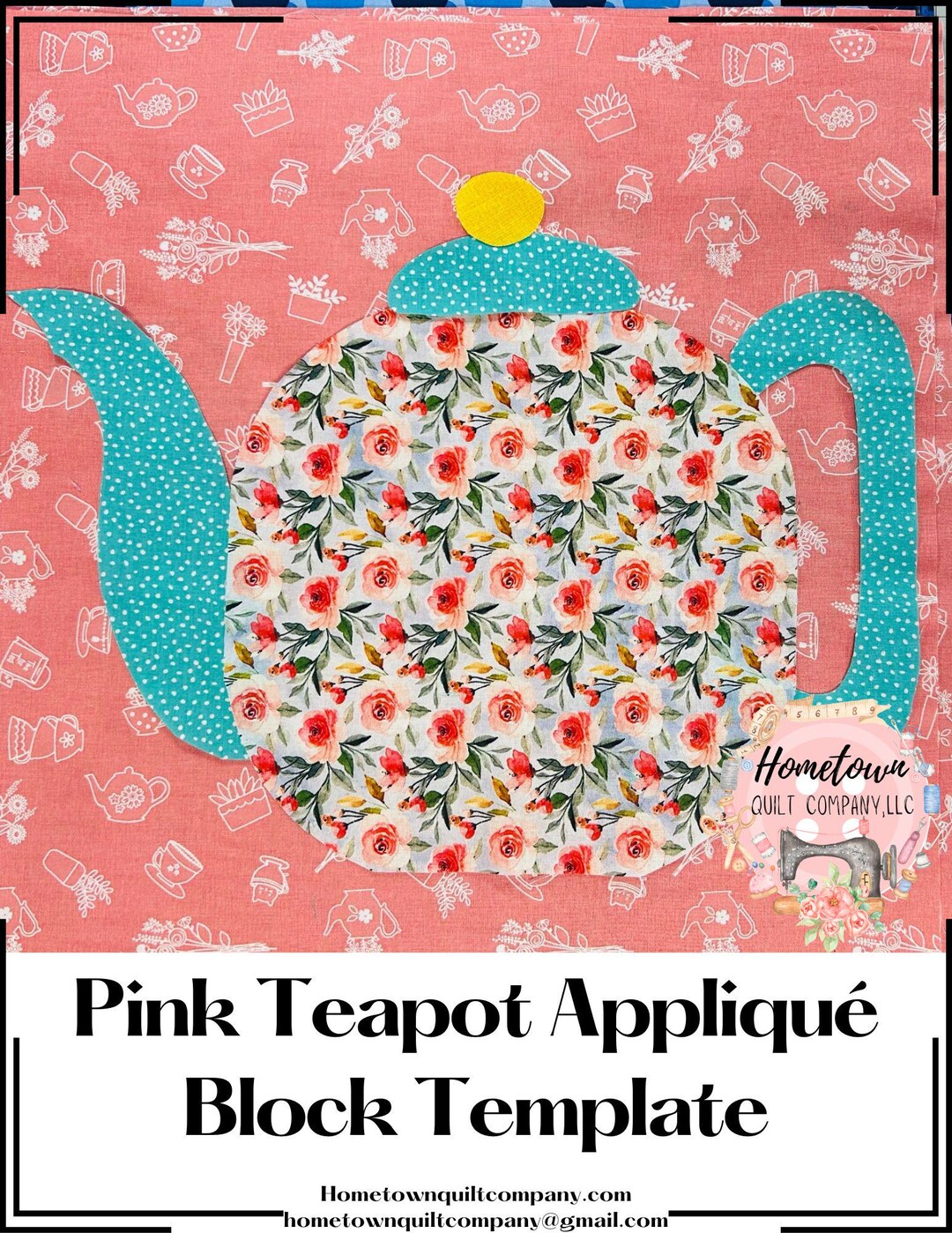 Pink Teapot Appliqué Block Template - Etsy