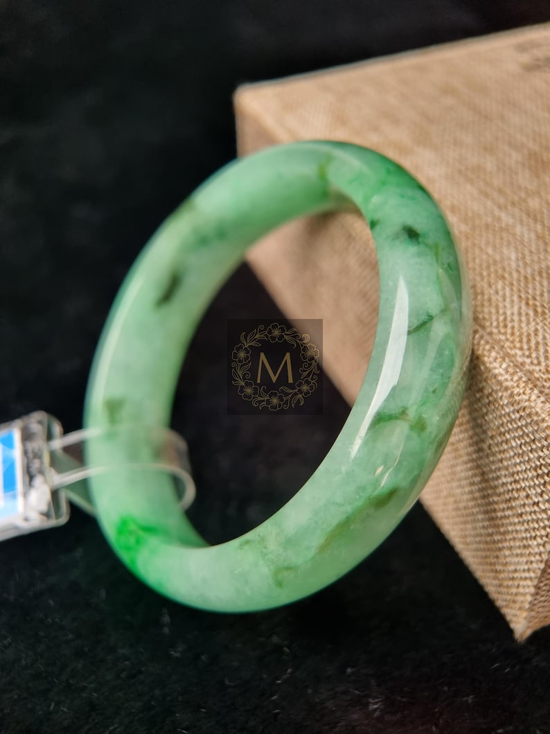 52mm Vintage Green Jade Bangle, a Special Gift for Her. This Certified ...