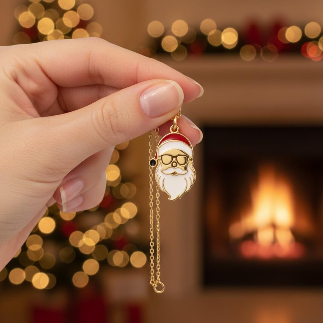 Cool Santa Necklace, Santa Charm, Gold Christmas Necklace, Winter ...