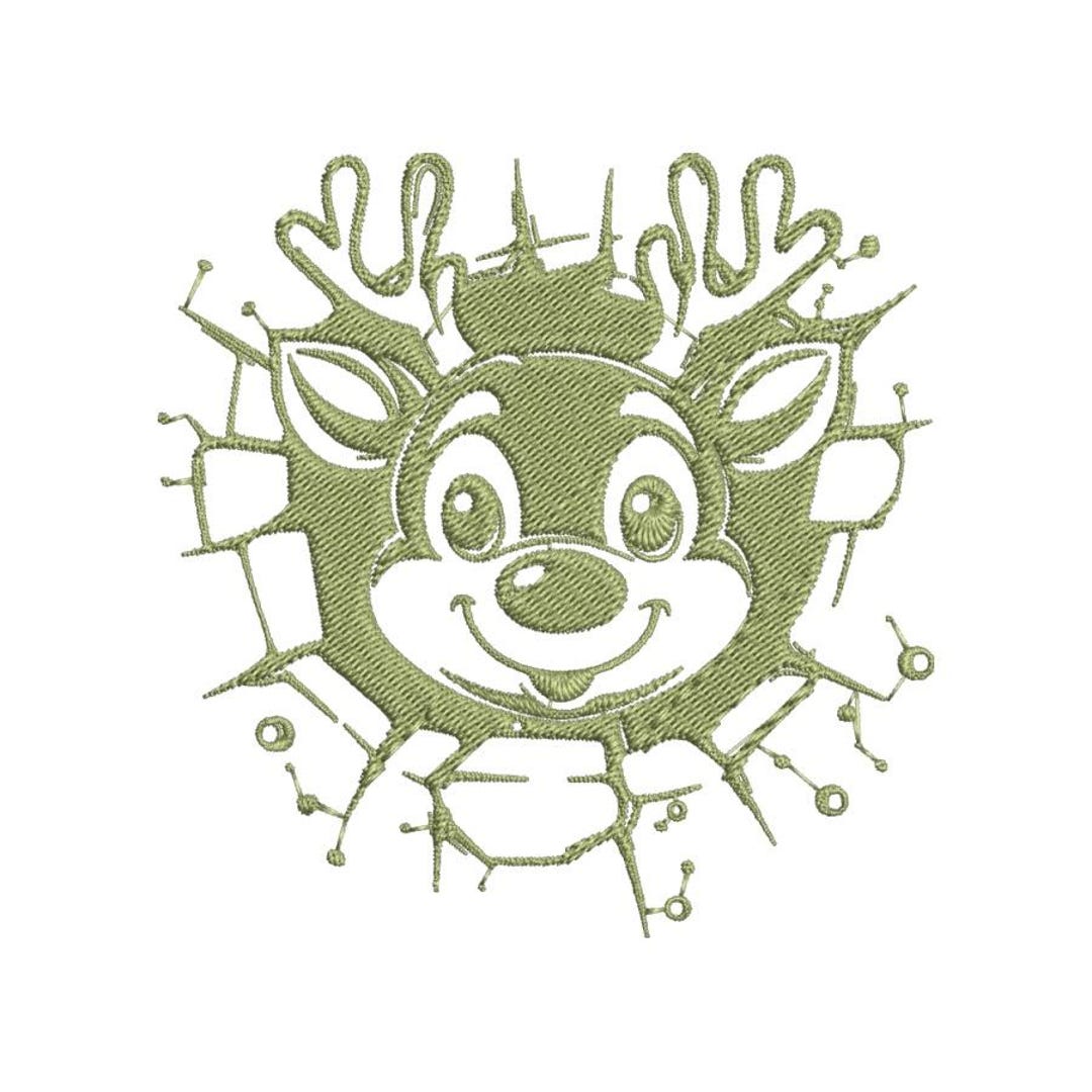 Smiling Reindeer Embroidery Design, Cracked Wall Motif, Festive Cartoon ...
