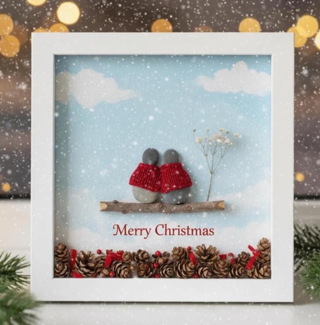 Personalized Pebble Art Christmas Gift | Knitted Sweaters, Winter Scene ...