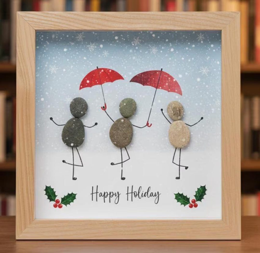 Handmade Pebble Art "happy Holiday" Frame: Family Christmas Gift - Etsy