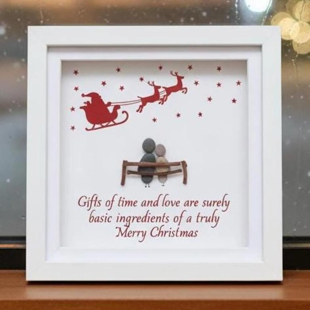 Handcrafted Christmas Pebble Art Frame: Rustic Winter Scene - Etsy
