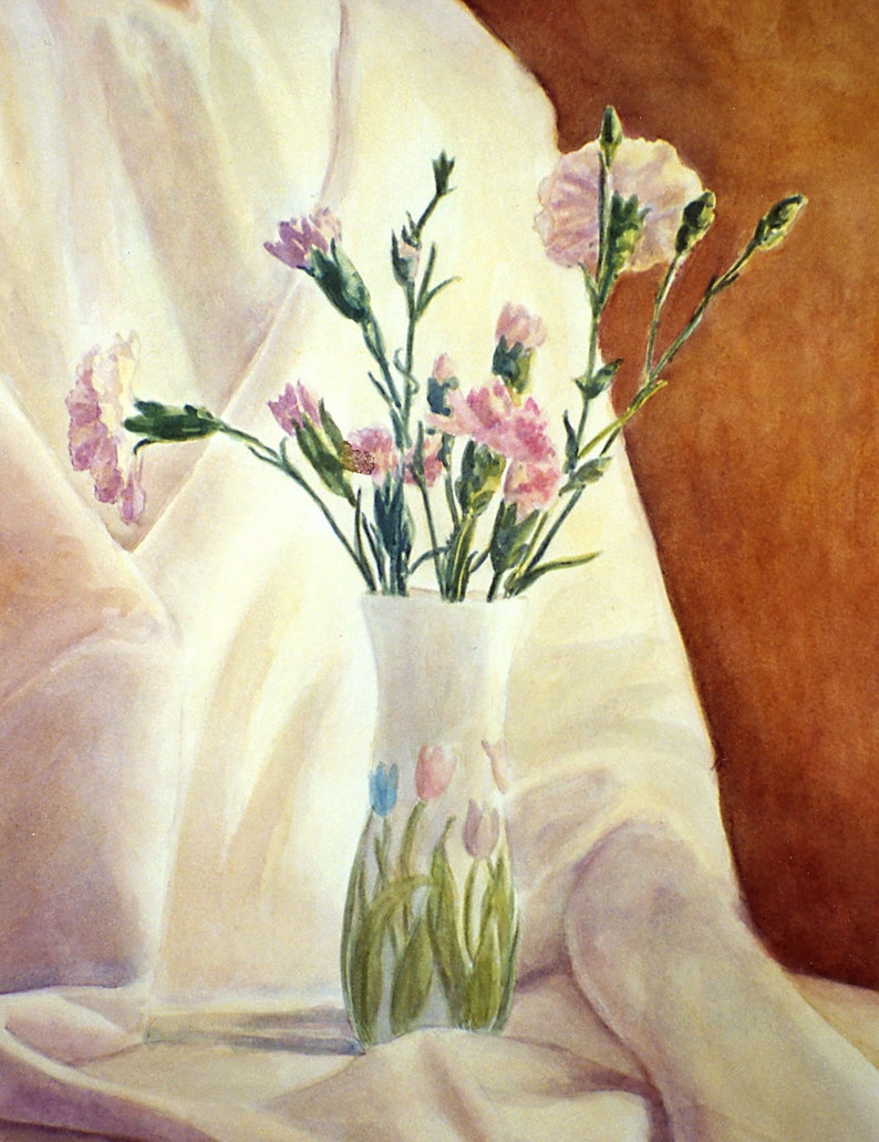 Carnations in Vase Art Print Pink Carnations Still Life - Etsy
