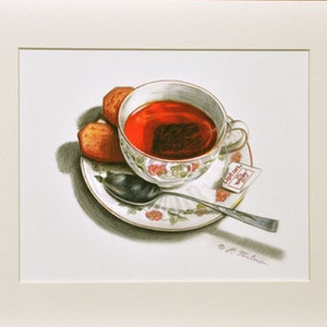 Cup of Tea & Biscuits Food Art Print, Kitchen Art, Food Illustration ...