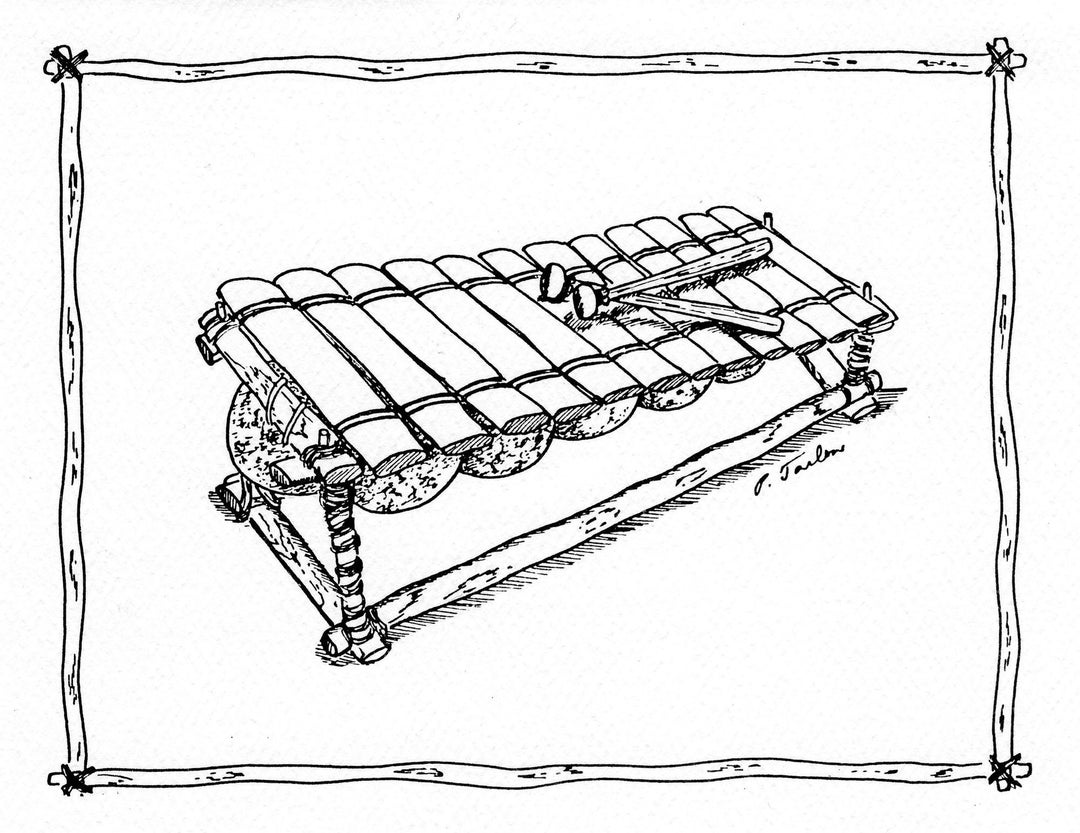 African Xylophone Pen & Ink Art Print, Balafon African Instrument, Home ...