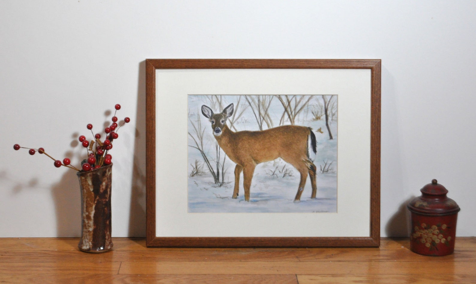 Deer in Snow Art Print White Tail Deer Art Woodland Animal - Etsy