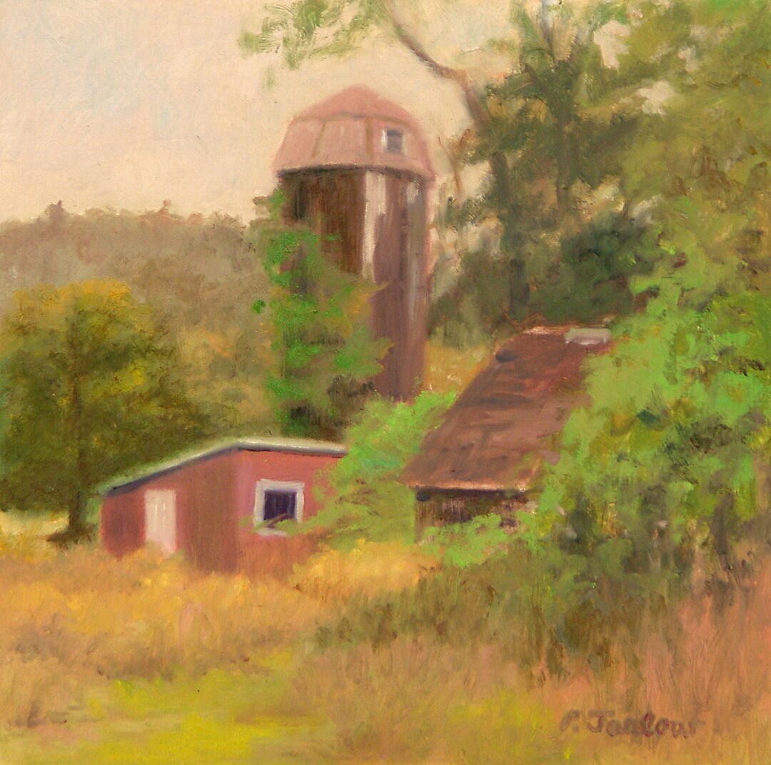 Farm Buildings and Silo Art Print, Red Farm Buildings Art Print ...