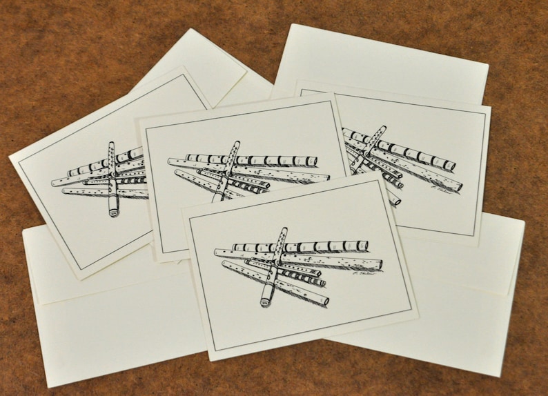 Pen and Ink Music Notecards Reed Flute Cards Set of 4 Blank - Etsy
