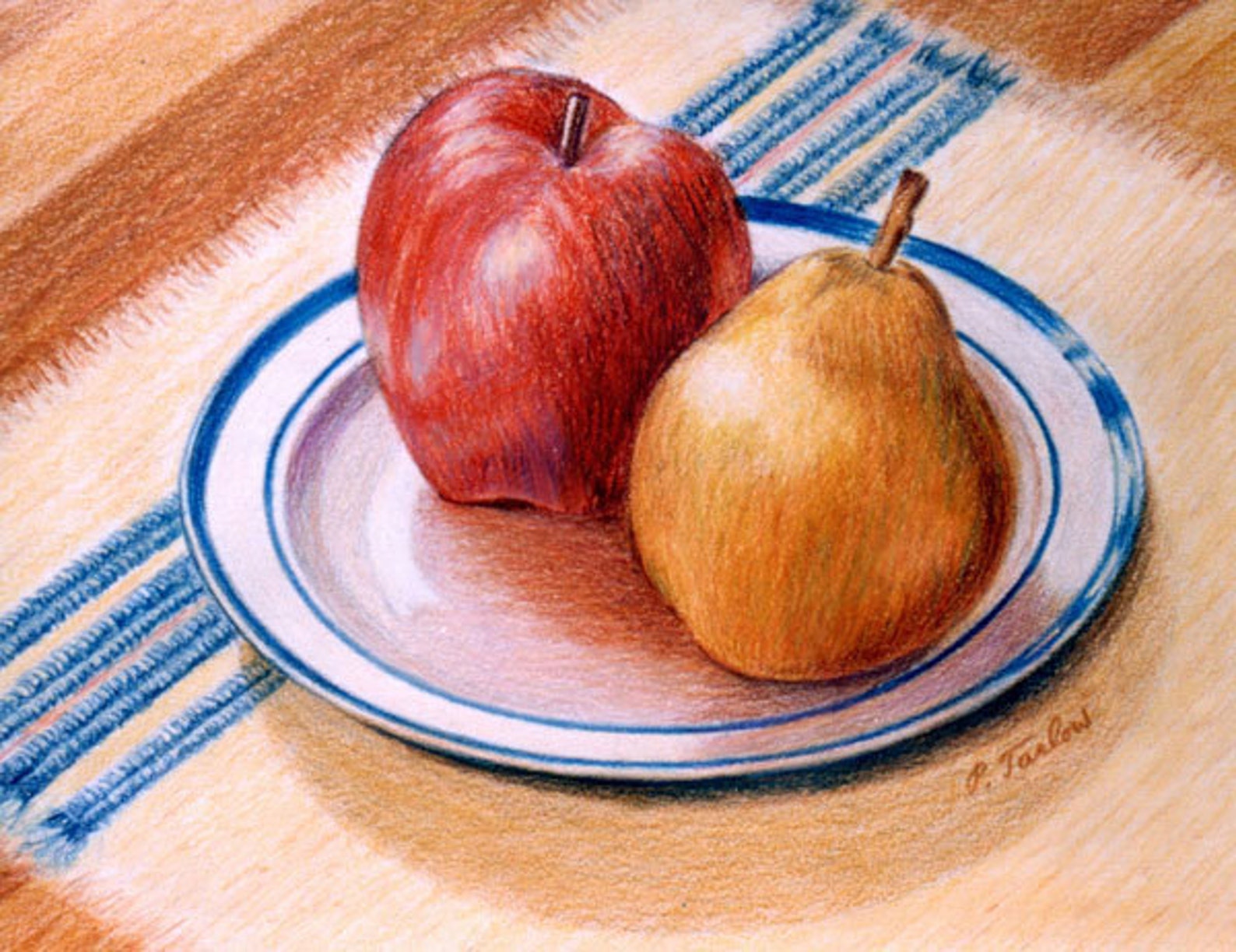 Food Art Apple and Pear Art Print Fruit Art Drawing - Etsy
