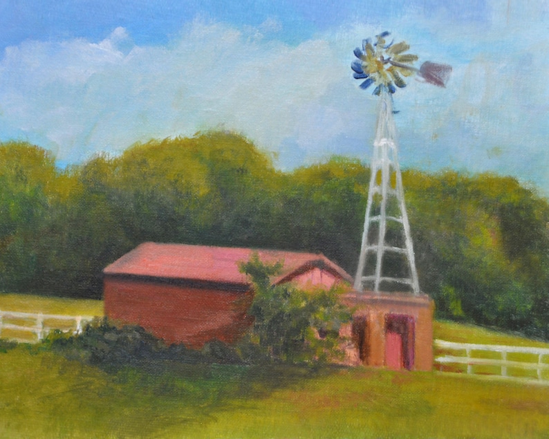 Red Barn and Windmill Art Print Summertime Farm Landscape | Etsy