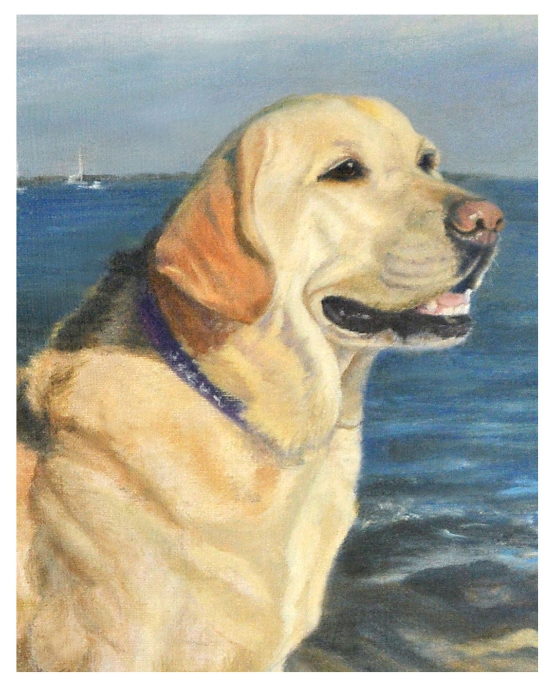 Yellow Lab at Waterfront Art Print, Yellow Labrador Portrait Art ...