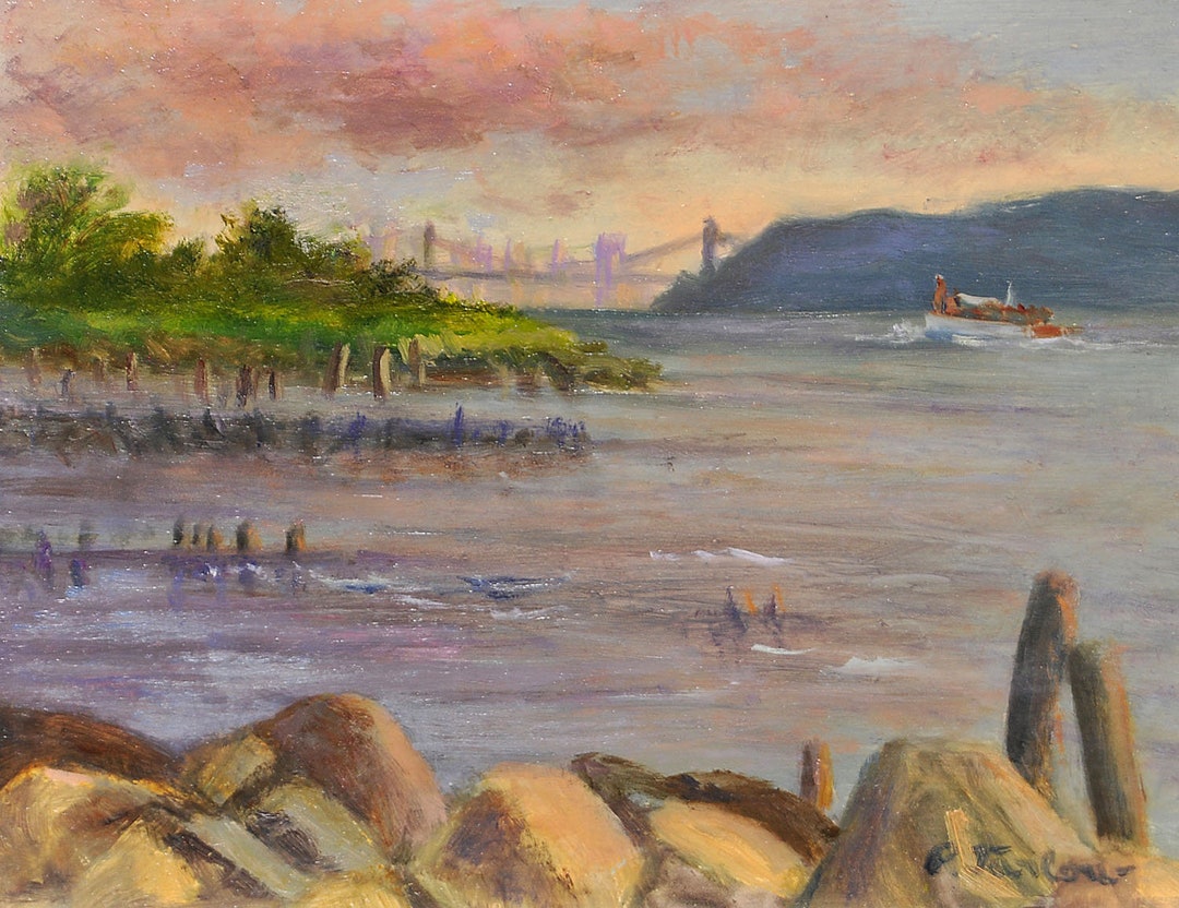 Hudson River Art Print, NYC Skyline Artwork, Landscape Art Print ...