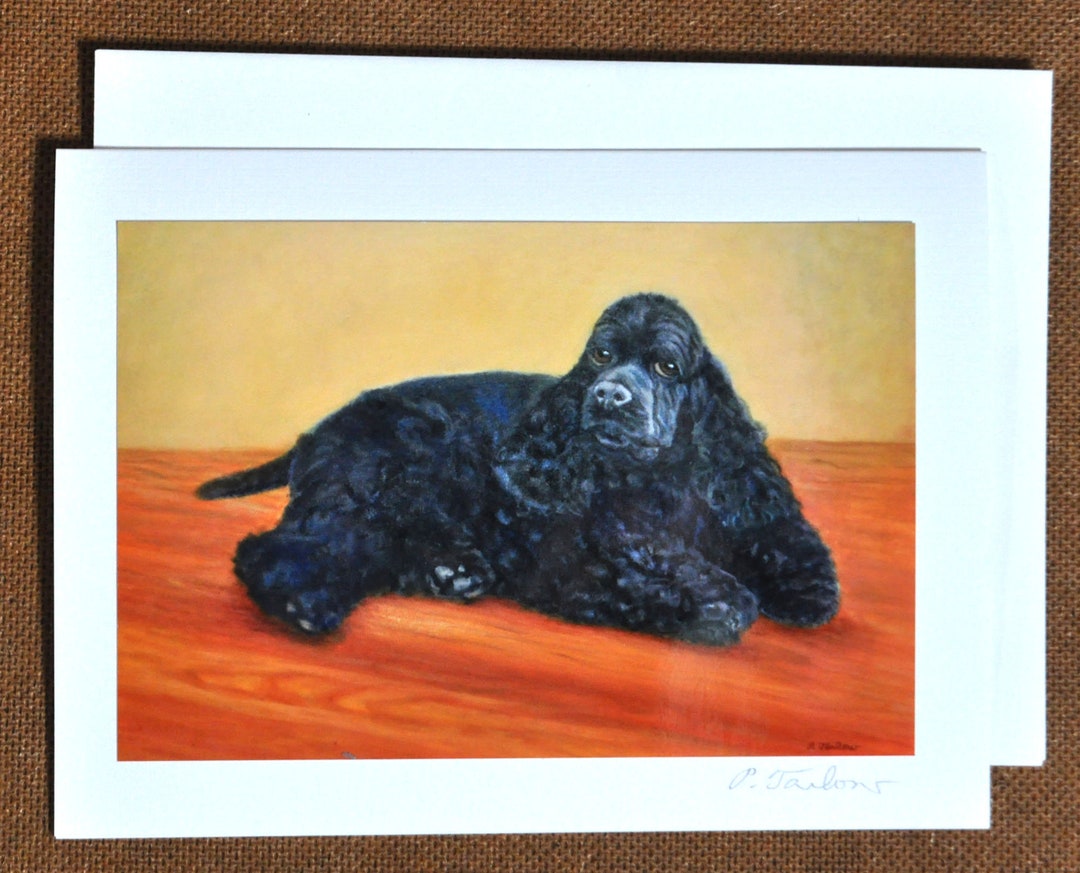Black Cocker Spaniel Resting Art Notecard, Black Cocker Spaniel ...