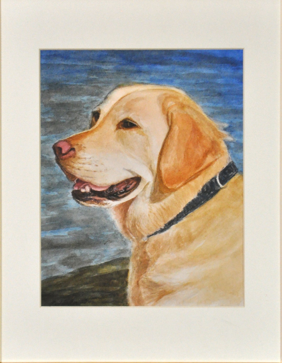 Yellow Lab Portrait Art, Yellow Labrador Retriever at Waterfront Art ...